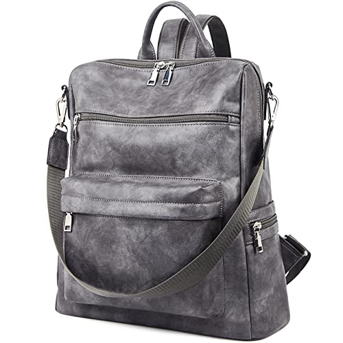 FOXLOVER Backpack Purse for Women Large Womens Backpack Leather Travel Backpack Fashion Backpack Purse Designer Ladies Shoulder Bags(Grey)