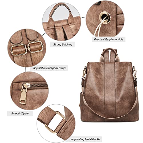 FOXLOVER Backpack Purse for Women Large Womens Backpack Leather Travel Backpack Fashion Backpack Purse Designer Ladies Shoulder Bags(Brown B)