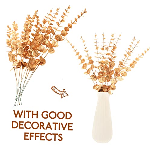 NOLITOY 10Pcs Eucalyptus Leaves Gold Home Decor Green Leaves Artificial Flowers Green Leaves Decor Faux Silver Eucalyptus Fall Decor Plants Artificial Greenery Stems Plastic Vase Decors
