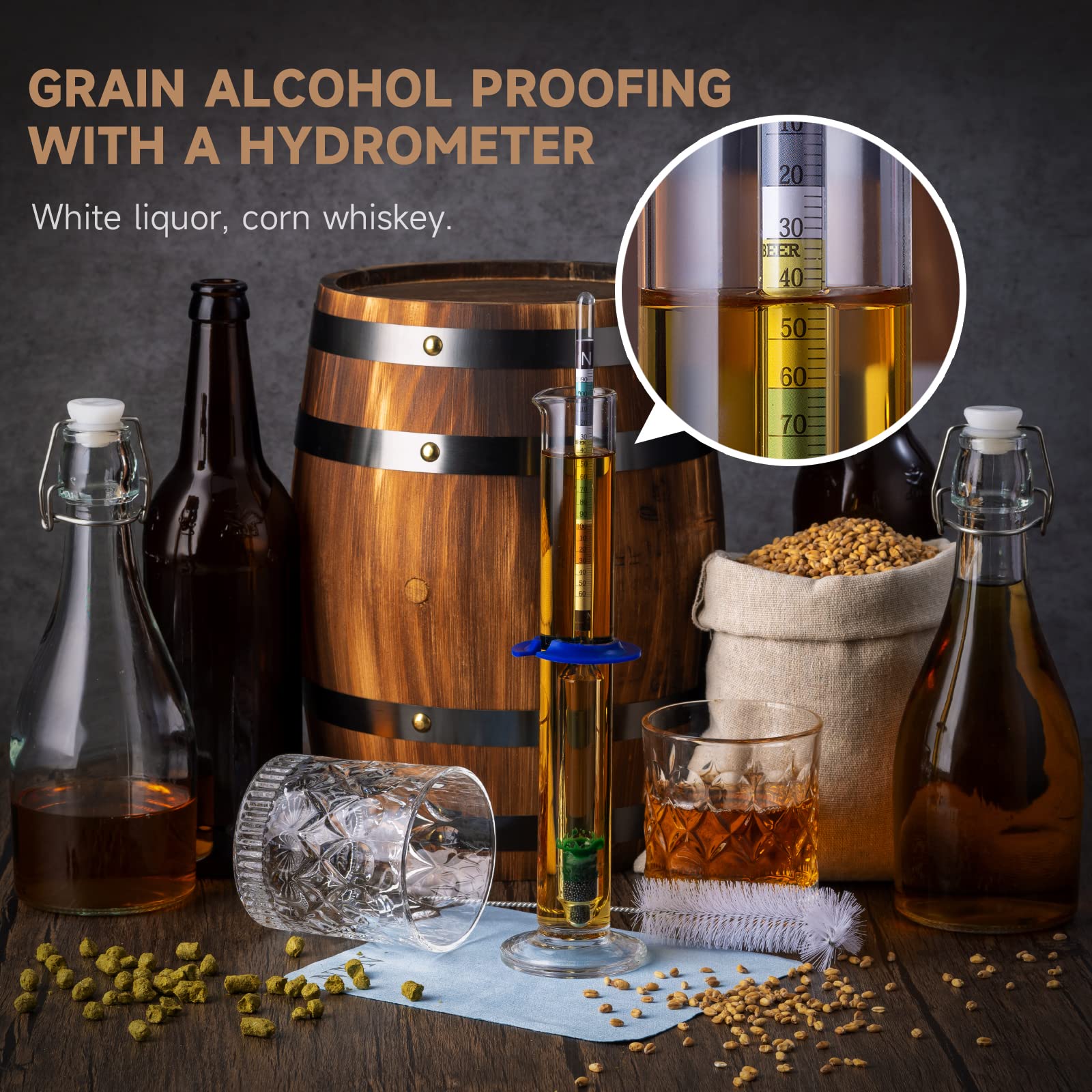 Hydrometer - for Home Brew Beer, Wine, Mead and Kombucha - Exquisite Triple Scale Set, Hardcase and Cloth - Specific Gravity ABV Tester