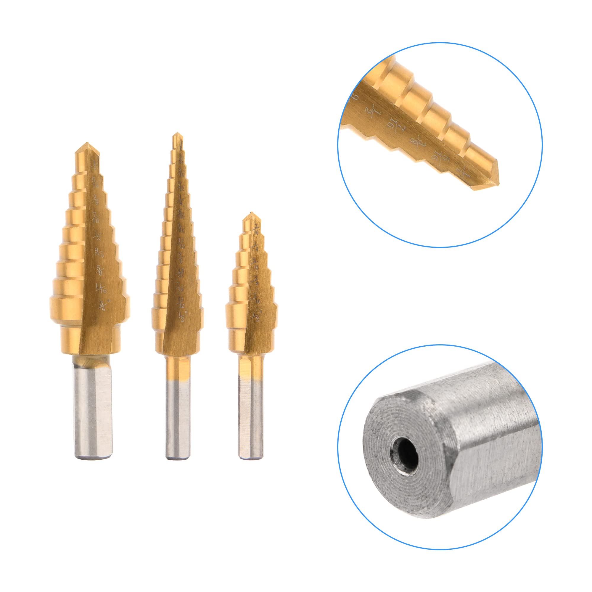 Luckyweld Step Drill Bit Set, 3Piece High Speed Steel Drill Cone Bits for Metal and Wood