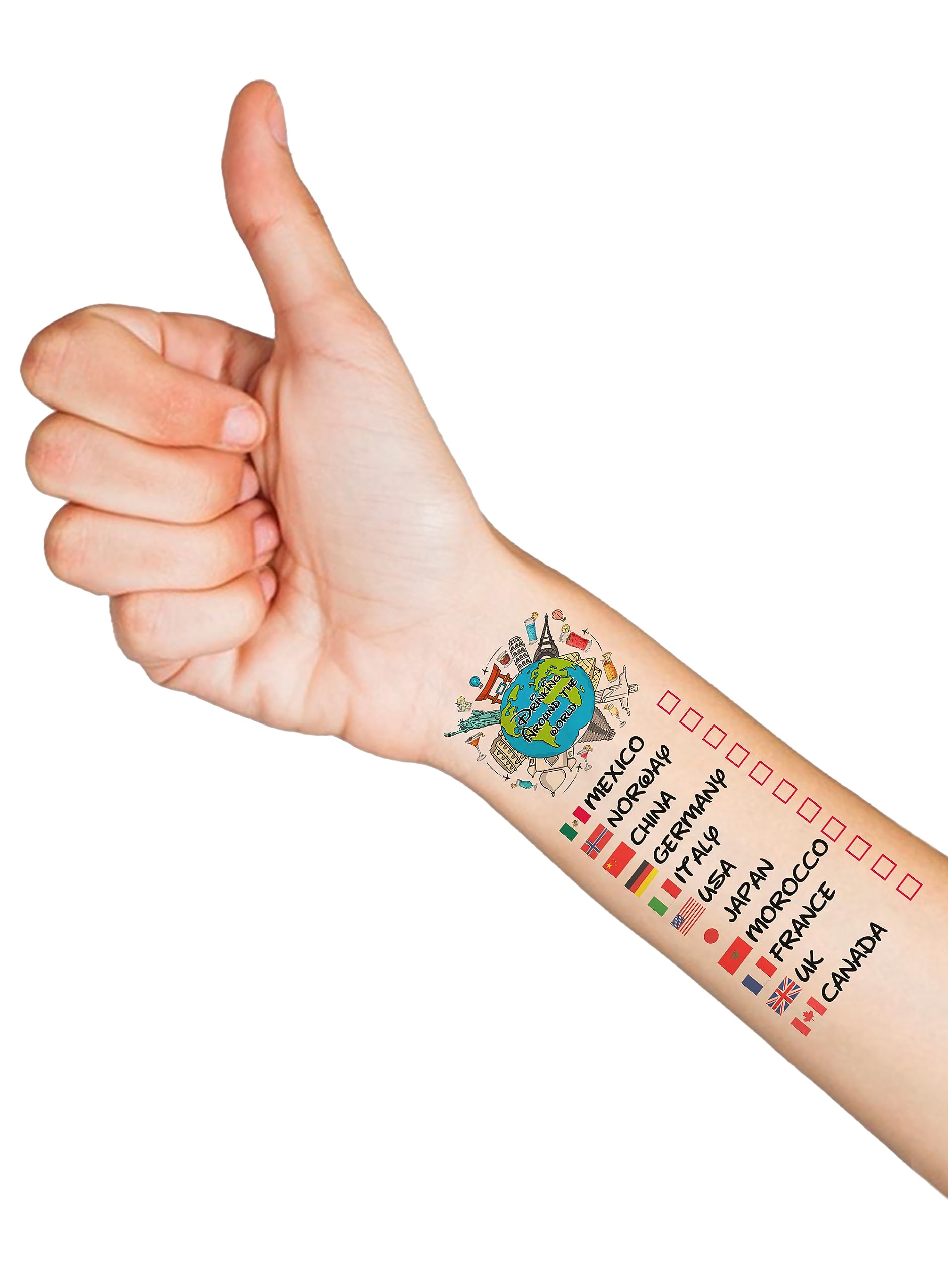 Drinking Around The World - Pack Of 4 Tattoo - Perfect For Trip To Epcot
