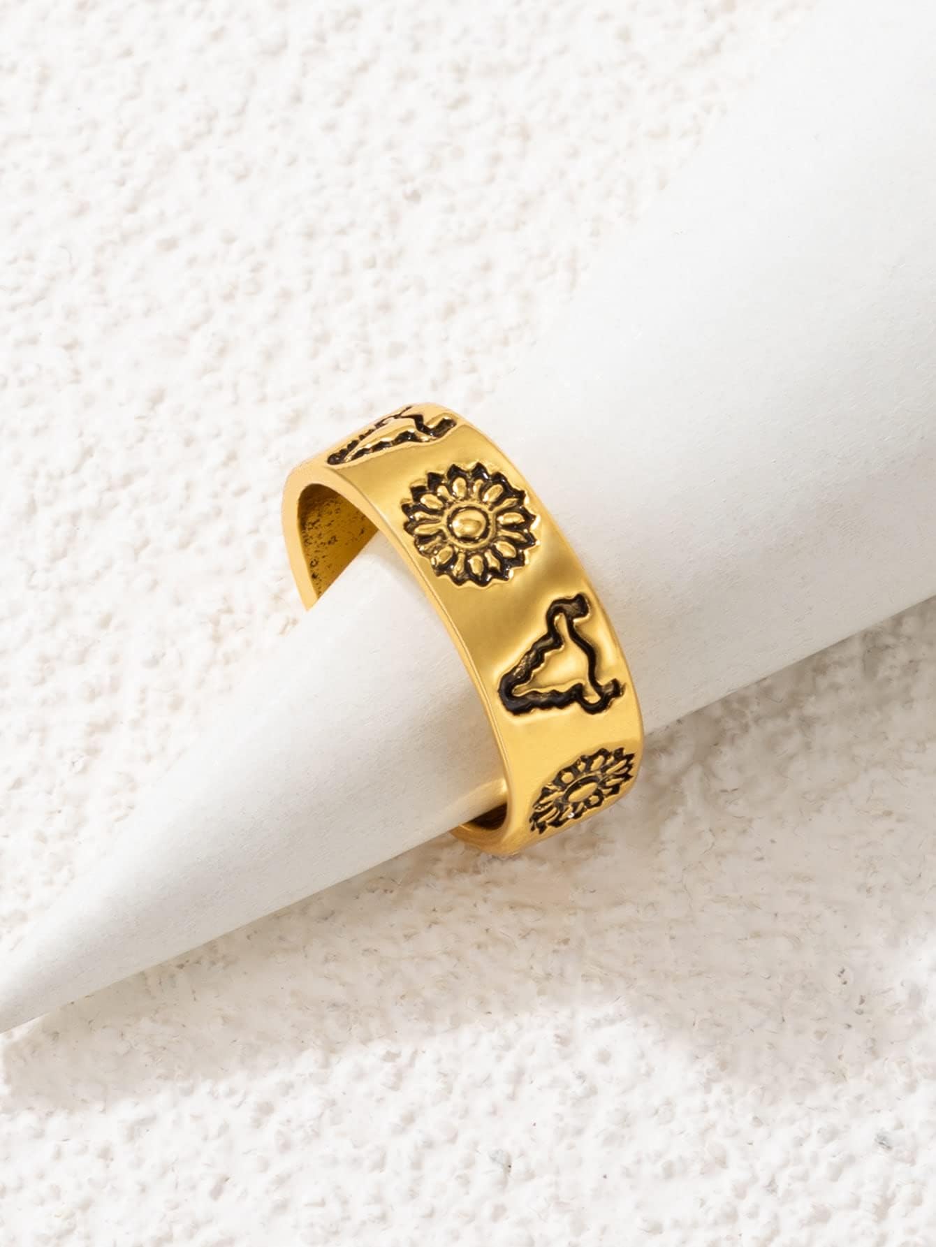 FDSUFDY Women's Ring Flower & Bull Head Pattern Ring (Color : Gold)
