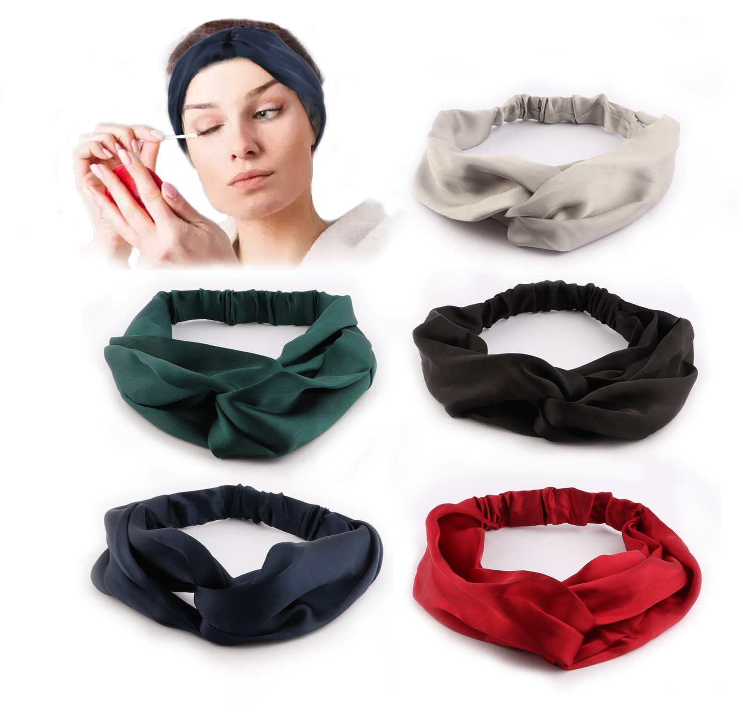 driew Satin Headband, Silk Headbands for Women Pack of 5