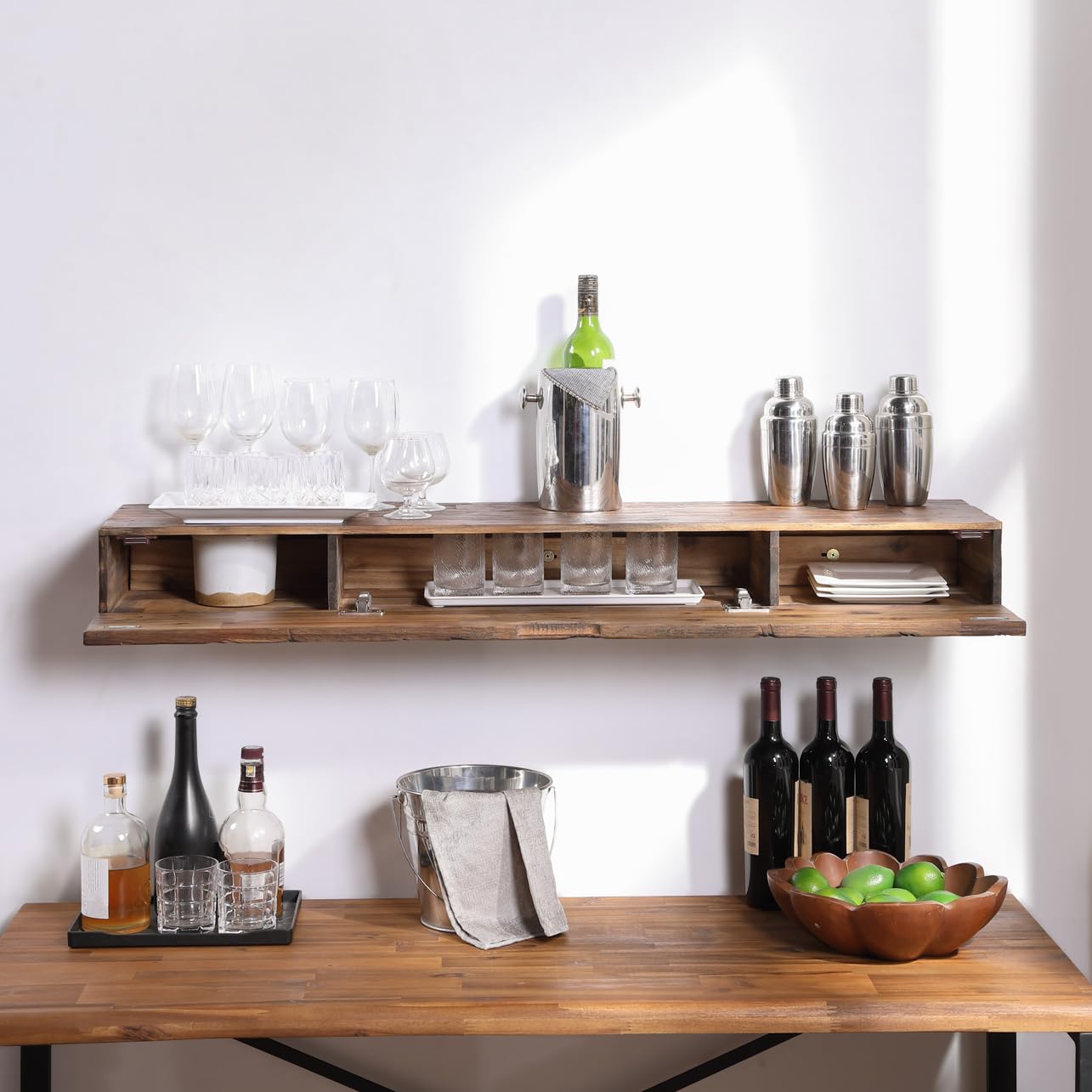northbeam Distressed Floating Shelf Set with Hidden Storage (3 Pcs)