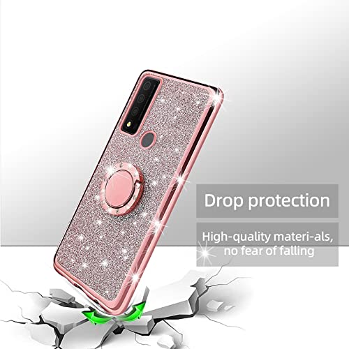KuDiNi for TCL 30 XE 5G Case, TCL 30 XE 5G Phone Case for Women Glitter Crystal Soft Stylish Clear TPU Luxury Bling Cute Protective Cover with Kickstand Strap for TCL 30 XE/20R 5G Case (Glitter Rose)
