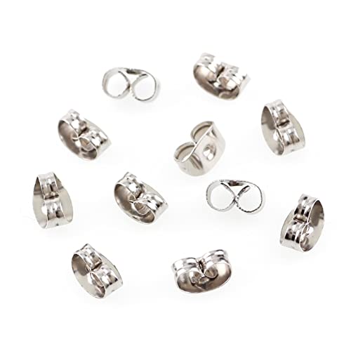 Earring Backs Locking 100pc 4x6mm Stainless Steel Ear Nut Clutch Earring Stoppers Post Stud Earrings Backs DIY Jewelry Findings Hypoallergenic Secure