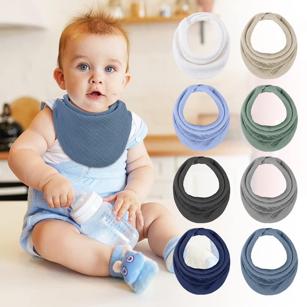 Looxii Muslin Baby Bibs 8 Pack Soft Absorbent Gauze Bandana Drool Bibs for Boys Girls