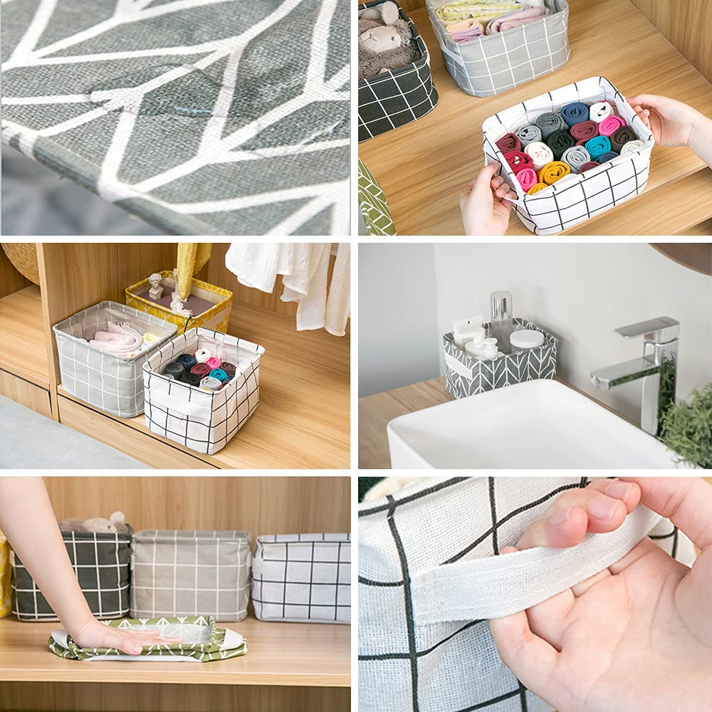 Oaixuilhy Foldable Storage Basket Set of 6 Collapsible Canvas Containers Fabric Shelf Bins with Handle Waterproof for Desk Storage Home Decor Sundries (G)