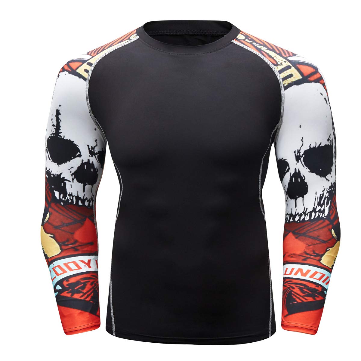 Fanii Quare Men's Soft Fit Long Sleeve Workout Rashguard Cool Dry Compression Fitness Shirt Red Skull XL