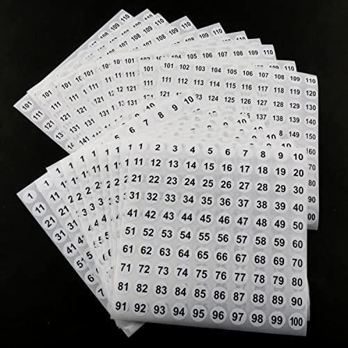 Number Stickers LUORNG 20 Sheets 0.4" 1 to 200 Digital Sticker Circular Self Adhesive Labels Black on White (10 Sheets 1 to 100 and 10 Sheets 101 to 200)