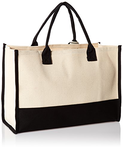 Mud Pie Classic Black and White Canvas Tote Bag, BLANK, 17" x 19" x 2"