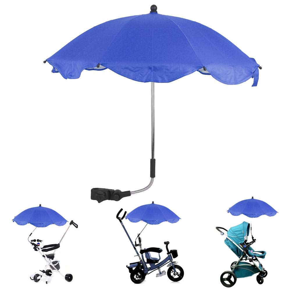 Diydeg Baby Carriage Sun Shade, Folding Non-Skid Anti-UV Stroller Sunshade Umbrella, for Strollers Bicycles(Blue Umbrella)