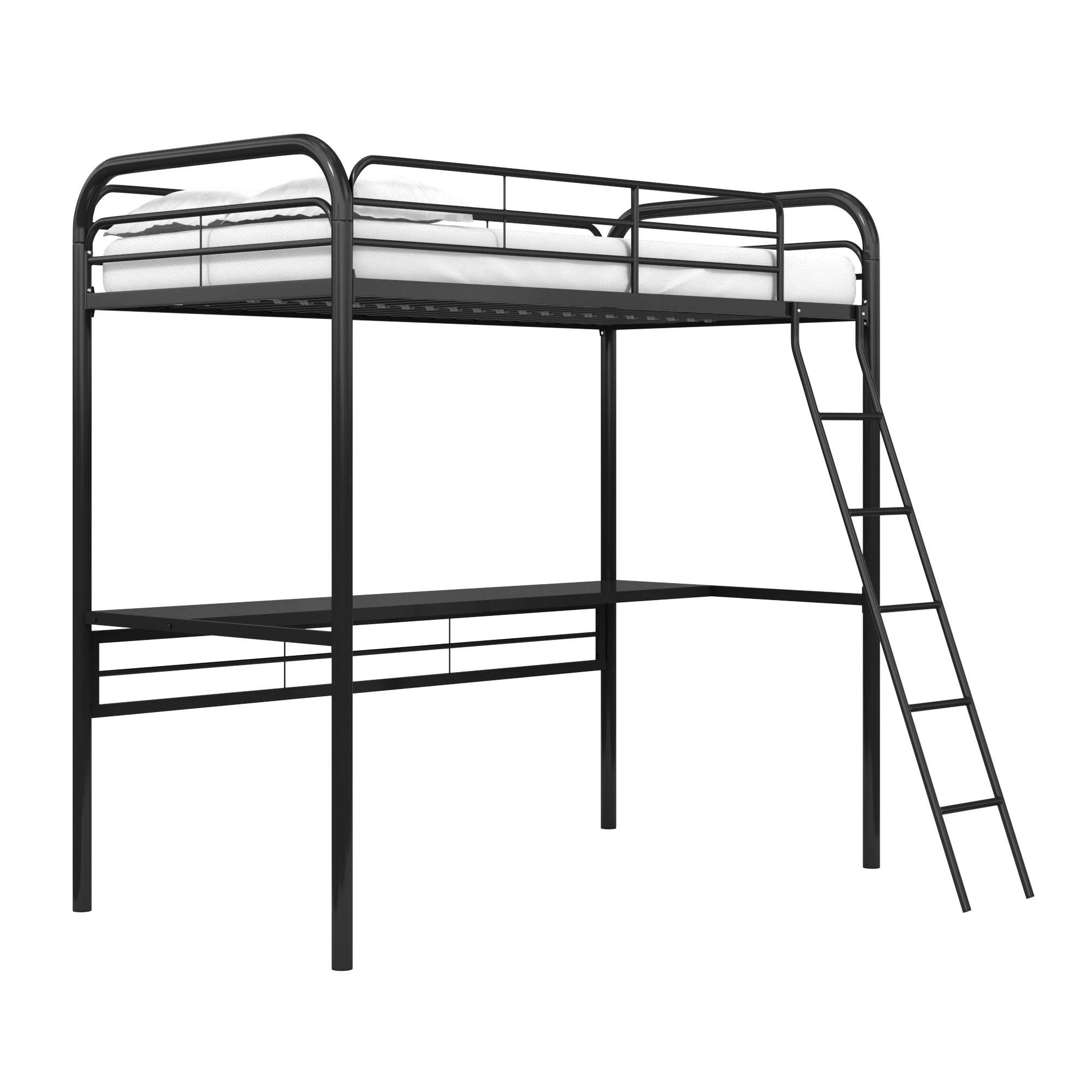 DHP Bed, Twin Size Frame, Metal/Black Desk Loft,