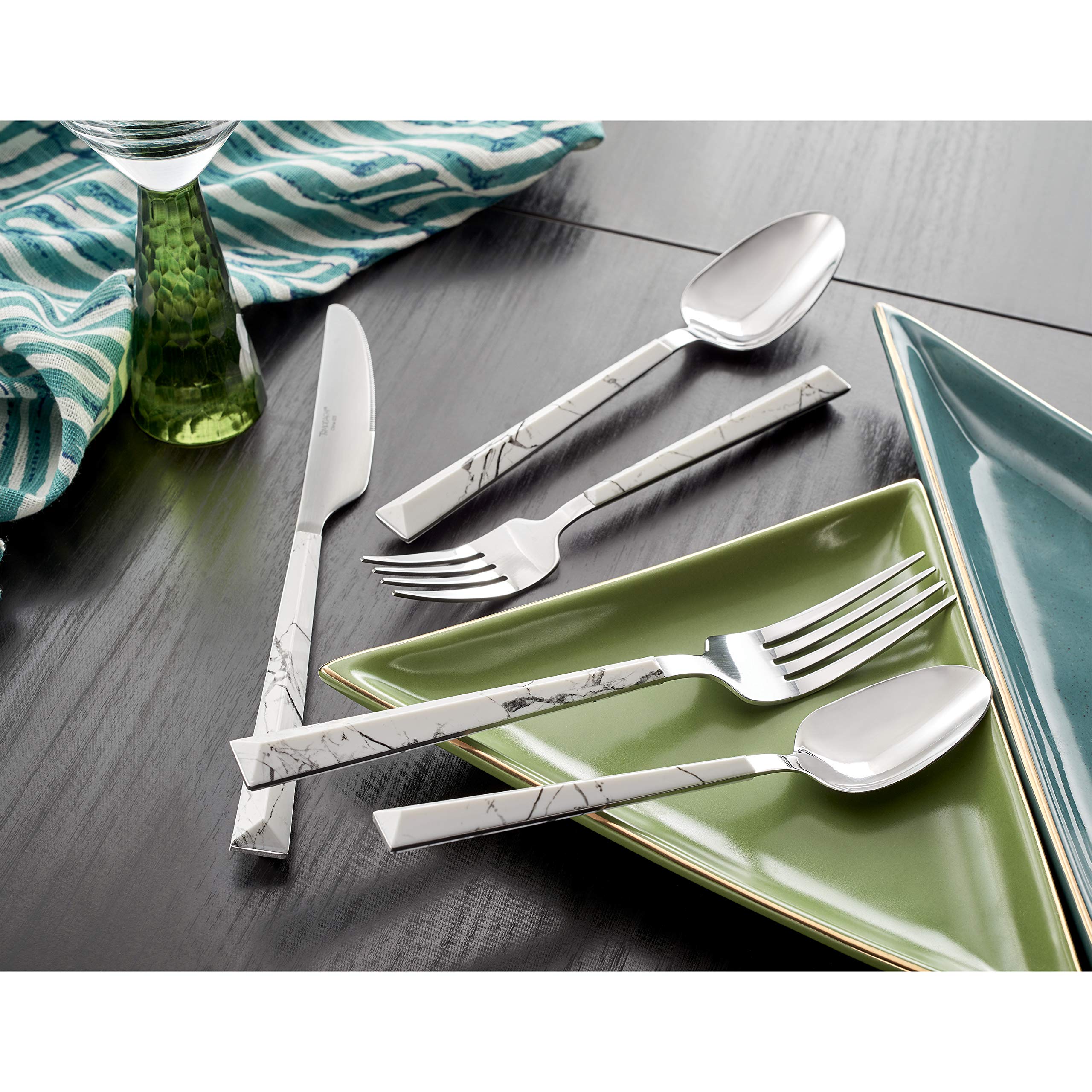 Hamilton Forge Tomodachi by Hampton Forge - Dali Marble β 20 Piece Flatware Set β Service for 4 Silverware set β Stainless Steel β White with Black, Silver