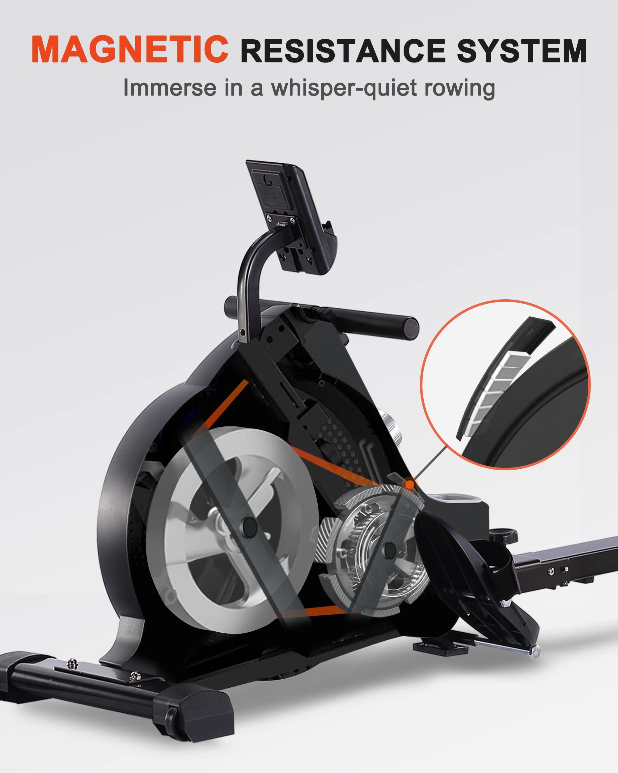 ECHANFIT Magnetic Rowing Machine for Home use,Foldable Rower Whit 350 LB Weight Capacity 16 Levels,Rower Machine Whit Adjustable Resistance LCD Monitor and Tablet Holder