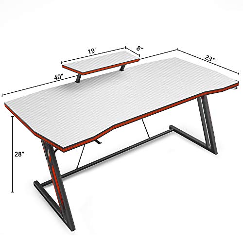 DESINO Gaming Desk 47 inch PC Computer Desk, Home Office Desk Gaming Table Z Shaped Gamer Workstation with Cup Holder and Headphone Hook, White