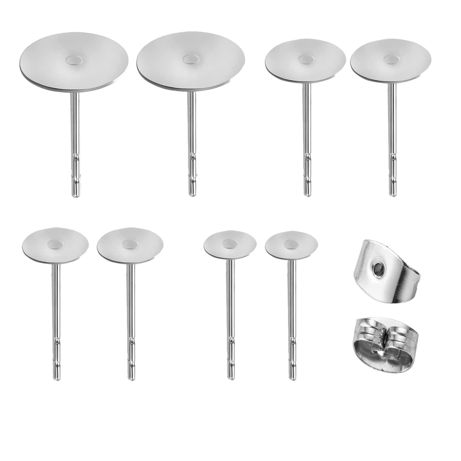 DIYEAR 316L Stainless Steel Earring Posts, 510pcs 4/5/6/8mm Blanks Hypoallergenic Earring Studs with Earring Backs for Jewelry Making Supplies Earring findings