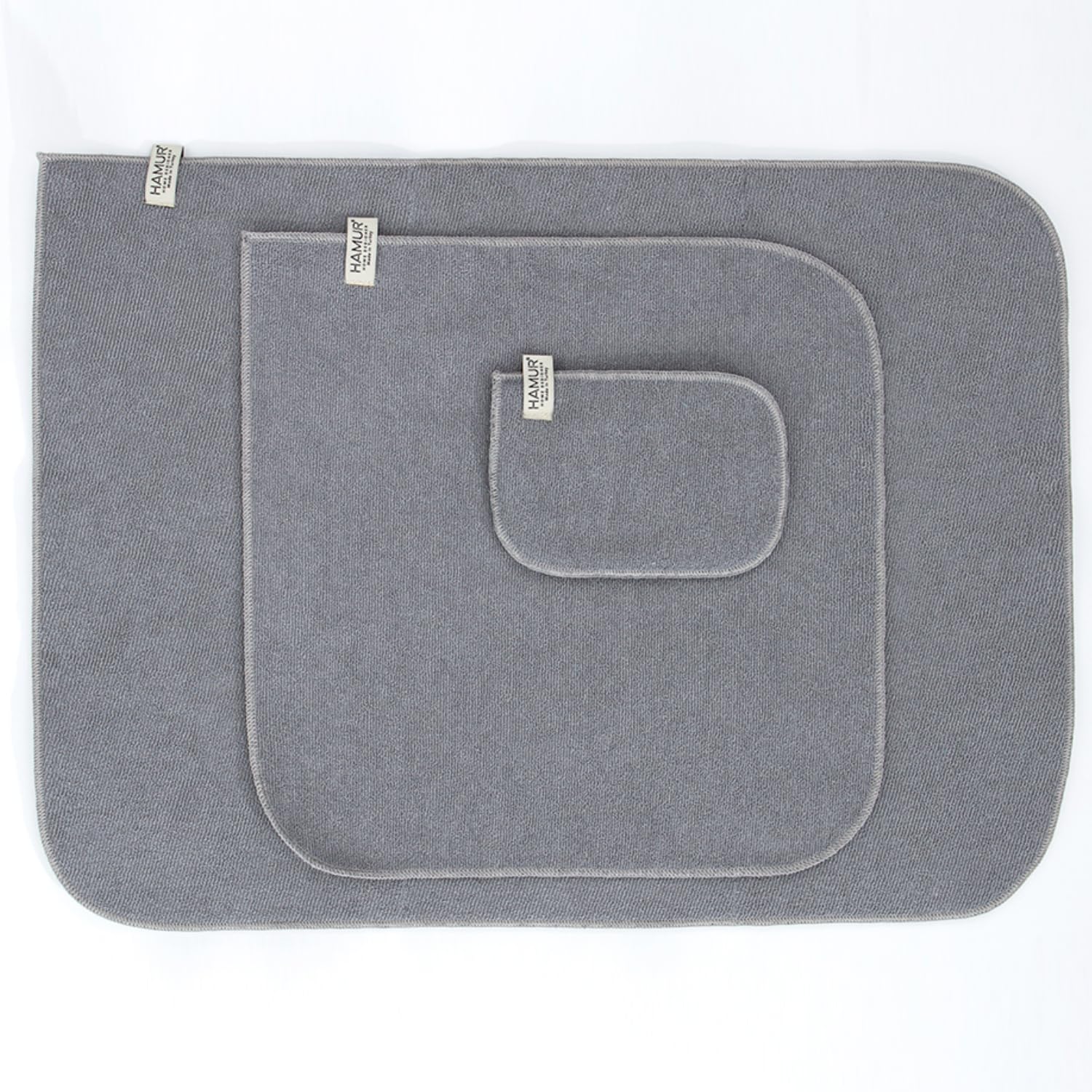 HAMUR Kitchen Dish Drying Mat 3-Set, Super Absorbent Drainer Mats for Kitchen Counter, Multiuse Draining dishes Pad with cleaning rug & dish sponge, under dish rack & sink pad