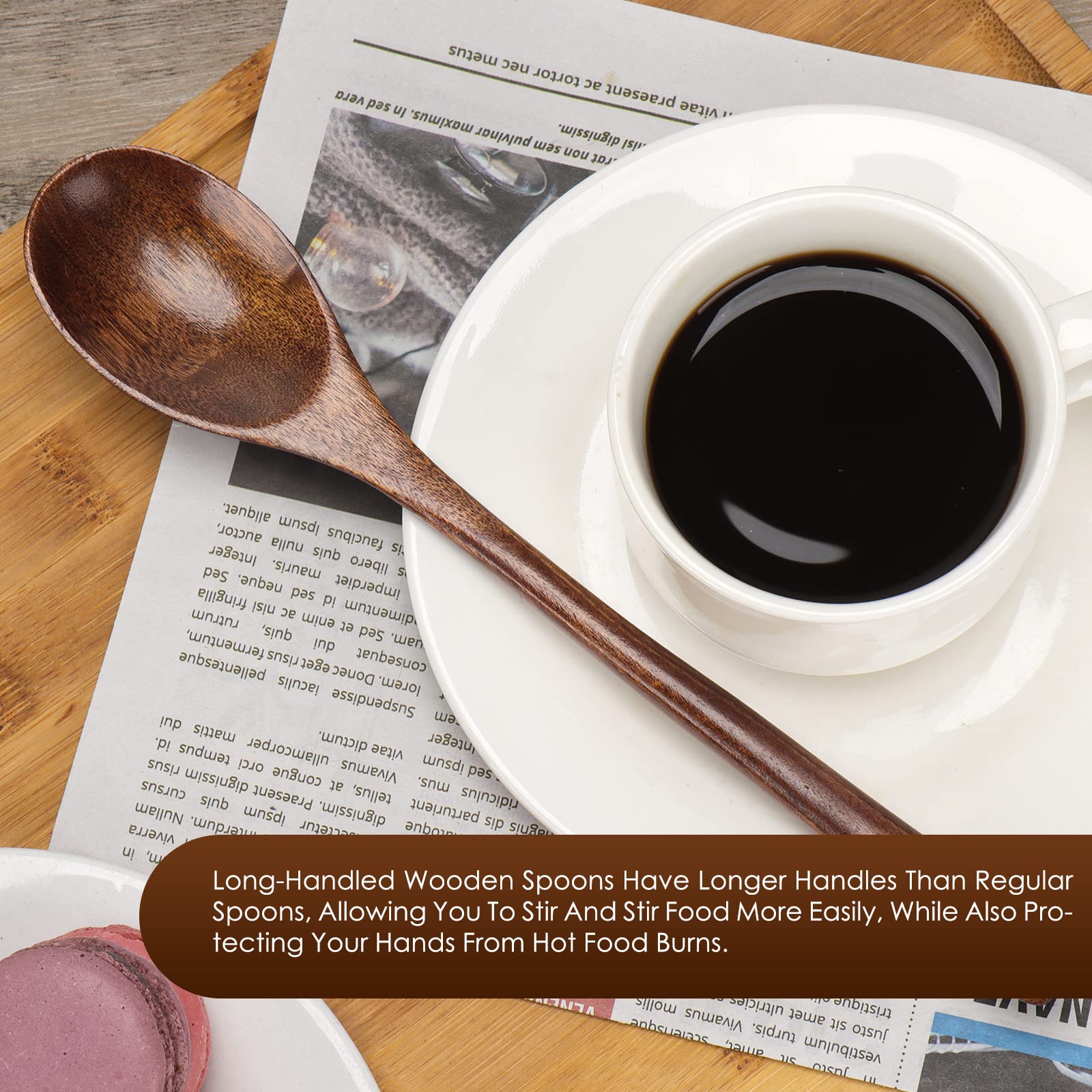 DEBETOOL Wooden Spoon for cooking - 8pcs Natural Wooden Spoon Set Mixing Stirring Coffee Spoon - Long handle Japanese - Style kitchen Soup Spoons