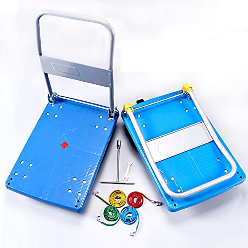 Generic Flatbed Hand Cart Foldable Platform Truck Plastic Deck Push Cart Metal Handle Hand Trolley for Moving Transport Silent Wheels Fit Outdoor and Indoor Heavy Duty Flatbed Cart (Size : S), Small