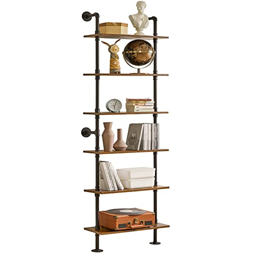 YMYNY Industrial Ladder Shelf, 4+6-Tier Bookcase with Metal Frame, 78.7"+58.5" Open Bookshelf, HTMJ014H+RF-TM018