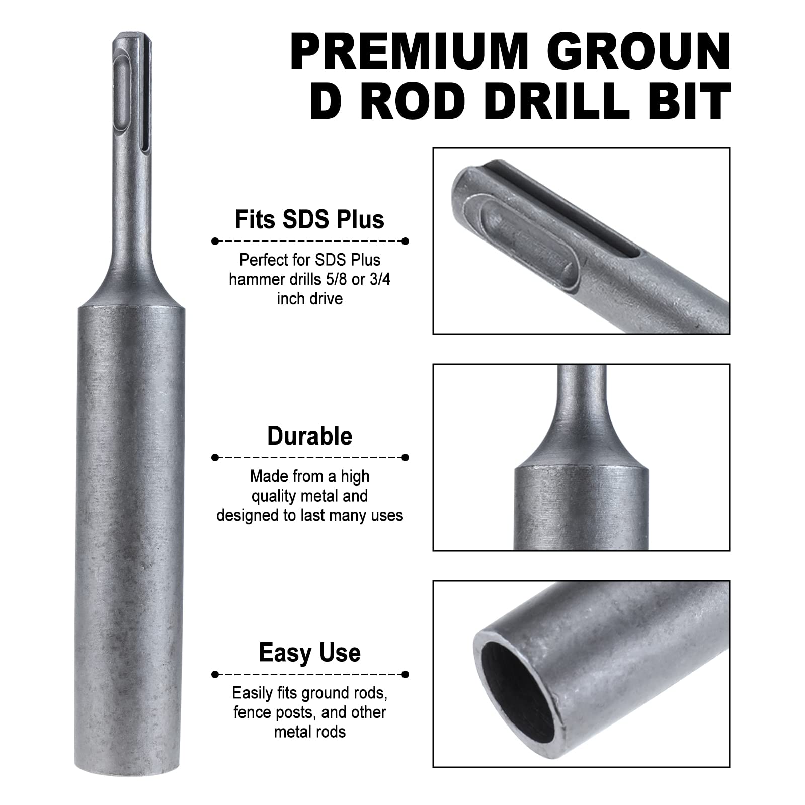 Ground Rod Driver Work with SDS Plus Hammer Drills Bits for 5/8" 3/4" Grounding Rods