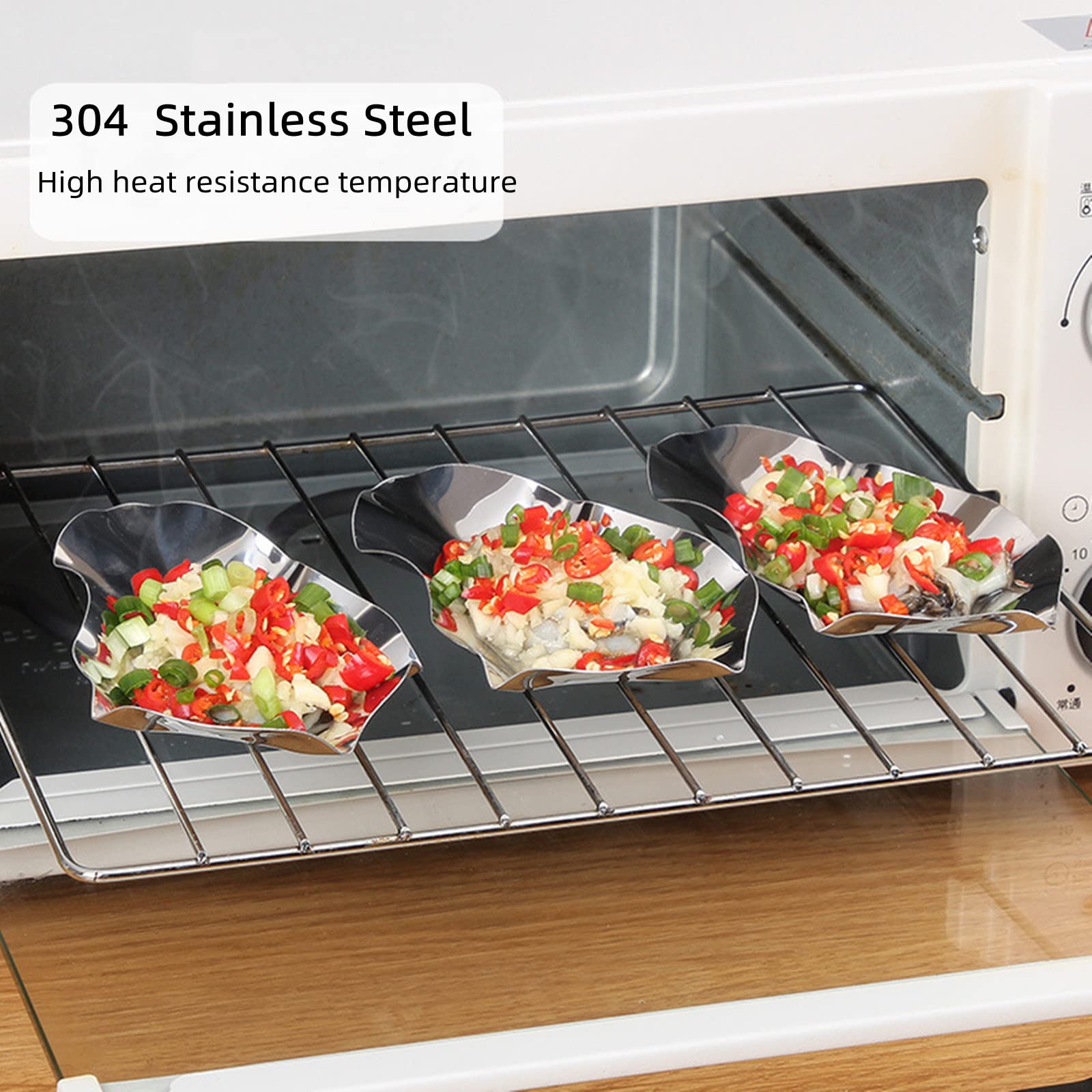 HAN SHENG 10 Pcs Stainless Steel Grillable Oyster Shells Baked Clams Shells Scallop Shells Seafood Plates for Grill Oven Campfire