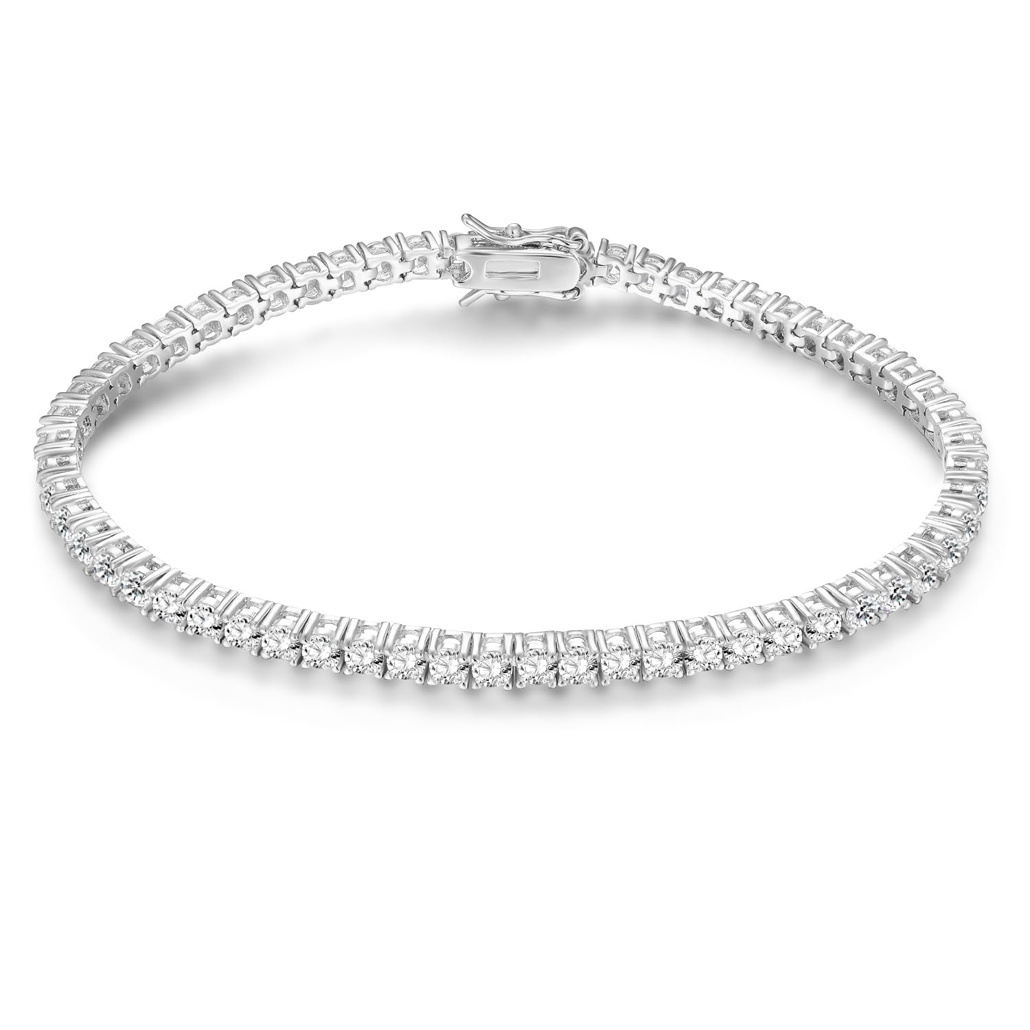 Gemsme 18K White Gold Plated 3.0mm Cubic Zirconia Classic Tennis Bracelet 6.0 Inch