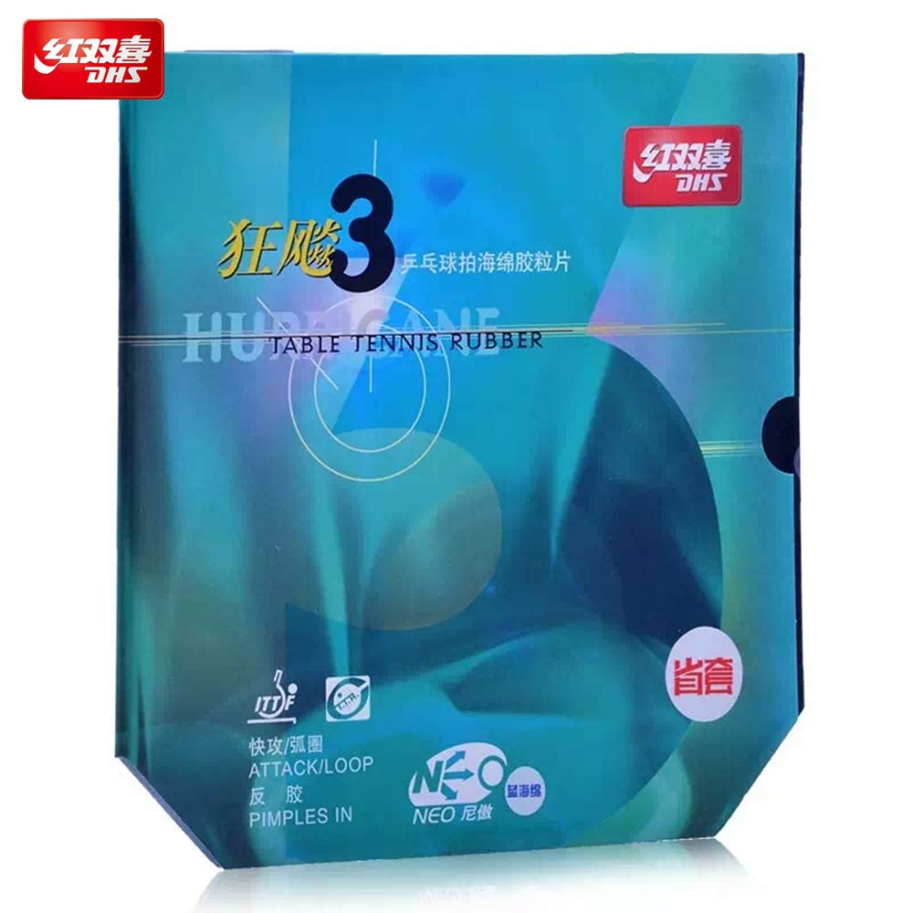 DHS NEO Blue-Sponge Hurricane 3 (Province, Professional) (Black; 2.1 mm / 2.15 mm; 39 °, 40 ° or 41°) Table Tennis Rubber, (Black / 39°, 2.15 mm)
