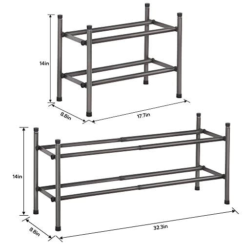 STORAGE MANIAC Expandable Shoe Rack, Stackable Shoe Rack for Closet, Small Shoe Rack Organizer for Entryway, Adjustable Shoe Rack for Garage, Shoe Rack for Front Door, Metal Shoe Rack, Black 2 Tier
