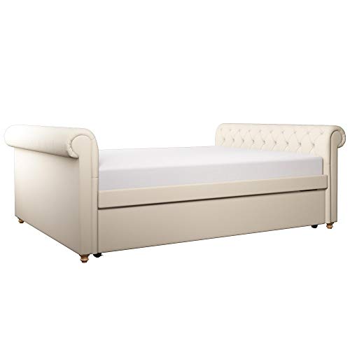 DHP Sophia Upholstered Queen Size Full Trundle, Tan Linen Daybed,