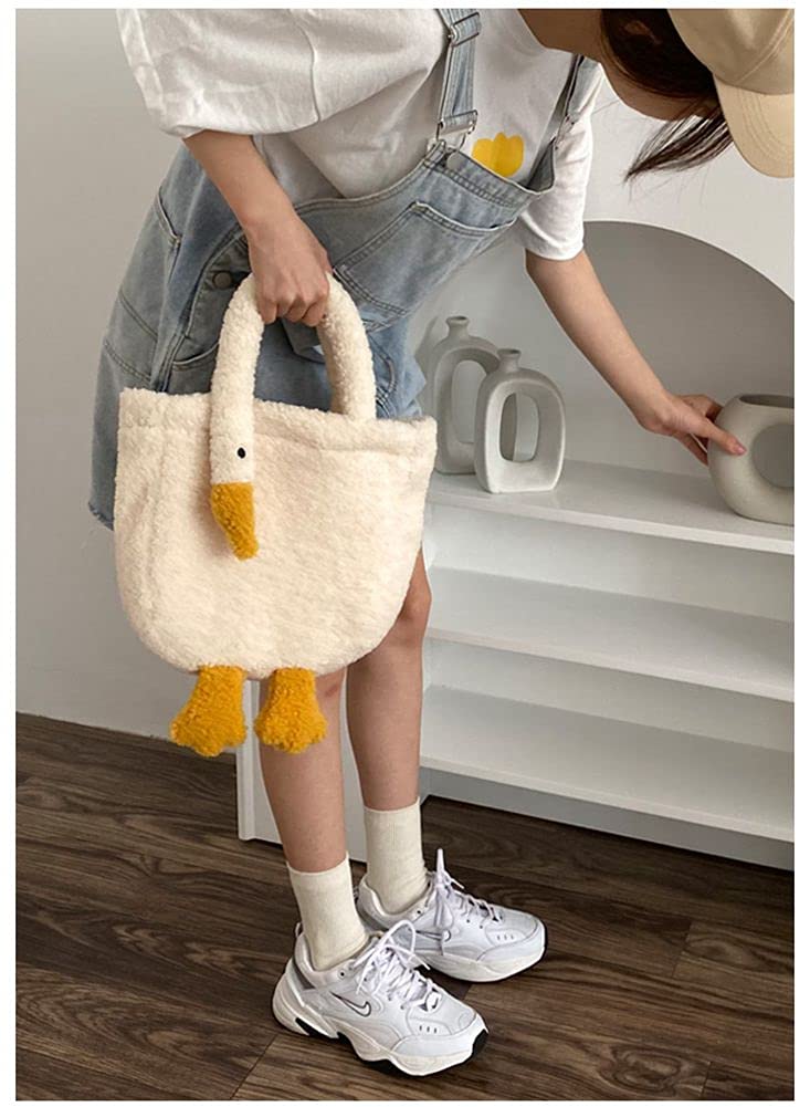 GRPKSSIB Cute Goose Purse Plush Tote Bag Fuzzy Goose Handbag Soft Shoulder Bag for Women