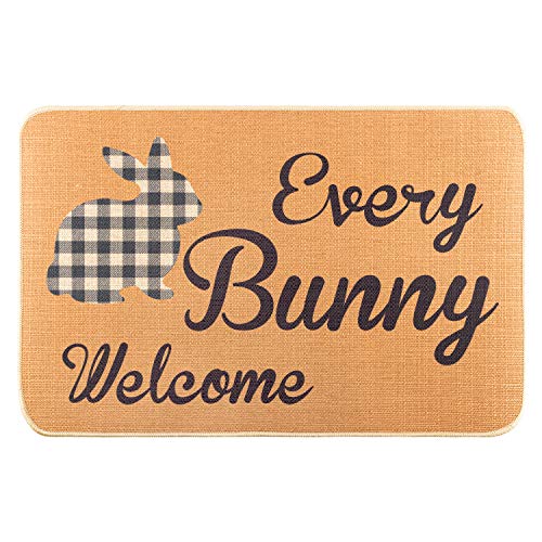 GROBRO7 Easter Door Mat Linen Checkered White and Black Rabbit Carpet Rubber Non-Slip Reusable Entrance Rug Every Bunny Welcome Doormat Gift Decoration Home Decor Indoor Outdoor Mats 22.8’’ x 14.9’’