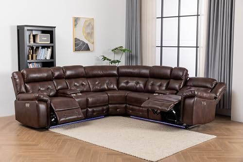 Kingway Living Room Furniture Sets, Large Sectional Couches with Cup Holders, Home Theater Sofa, Light Brown