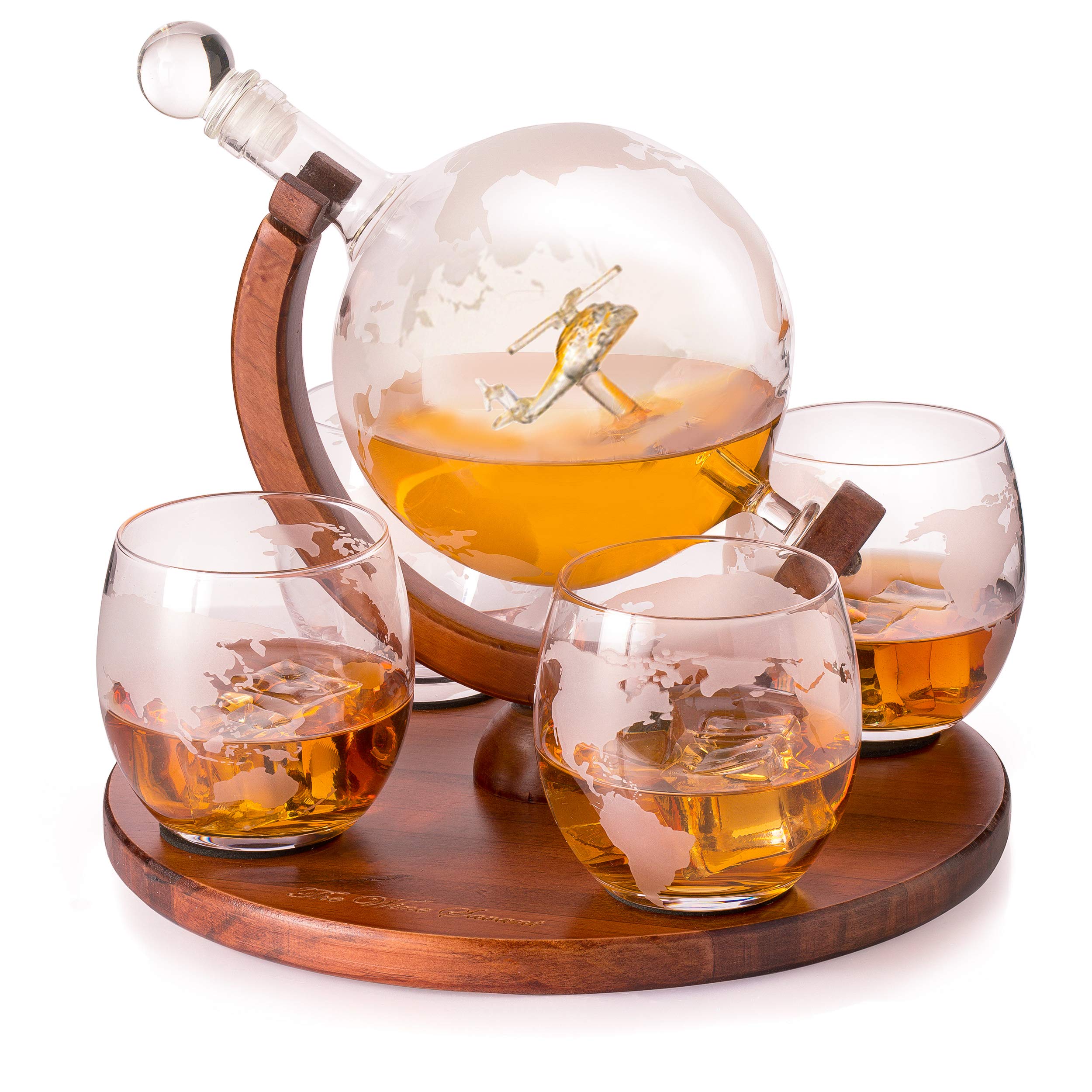 Helicopter Whiskey Decanter - Helicopter Pilot Gifts - The Wine Savant Whiskey Gift Set Globe Decanter with military helicopter Pilot Gift - Helicopter Decor, Alcohol Related Gifts, Gift Aviation