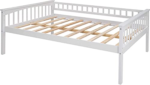 STP-Y Twin Over Twin Bunk Bed, Bunk Bed Frame with Storage Drawers, Wooden Twin bunk Bed with Safety Rail Ladder, Grey (Color : White, Size : Full Over Full)