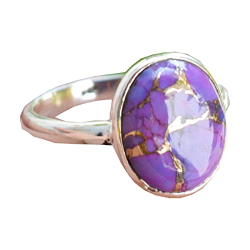 Gemstone 925 Sterling Silver Ring Healing gemstone Ring Purple Copper Turquoise Round Shape Gemstones/Reiki Healing Gemstone Protection Ring -1592 (5)