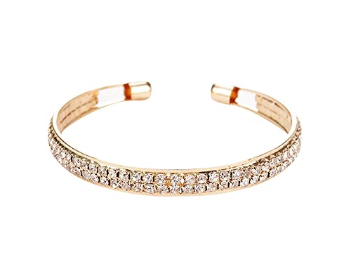 Elegant Crystal Bangle Bracelet | Gold or Silver | For Women and Girls (Gold)