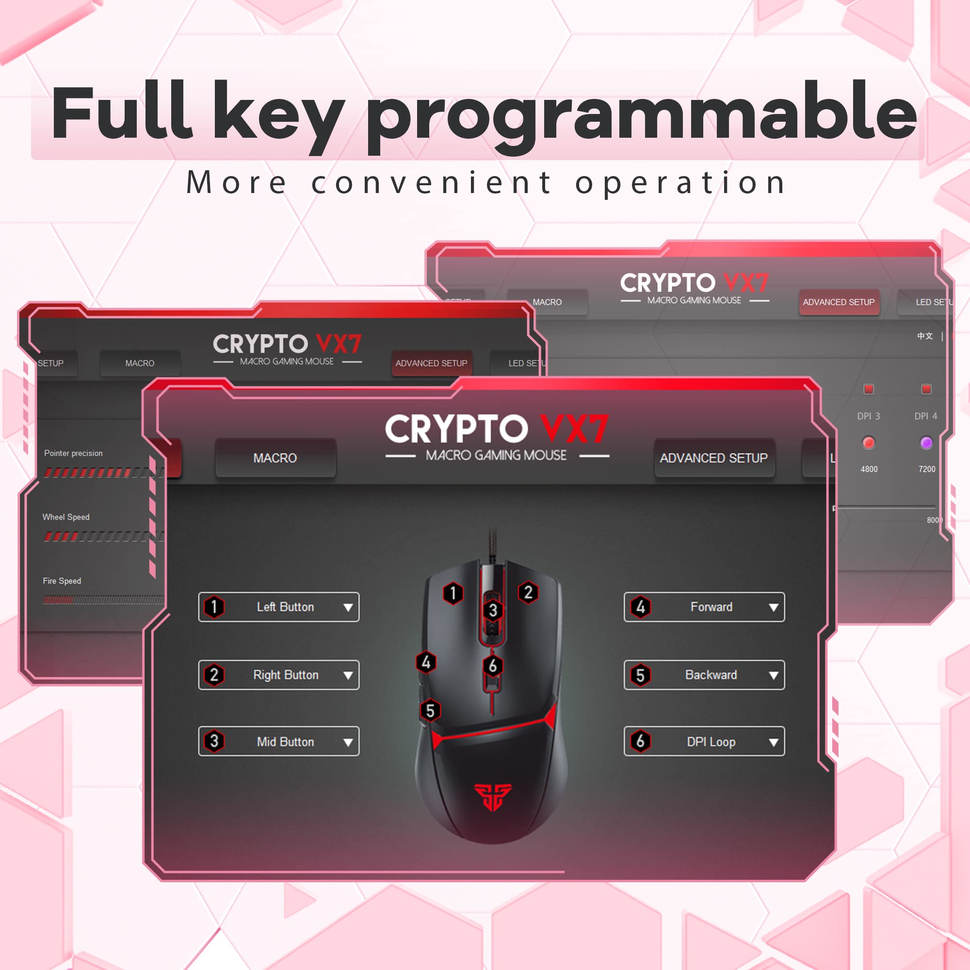FANTECH Wired Gaming Mouse Up to 8000DPI, 6 Programmable Buttons PC Gaming Mice, Ergonomic Mouse with RGB Backlit, Ergonomic Gamer Laptop PC Mouse for Windows/PC/Mac/Laptop Gamer - Pink