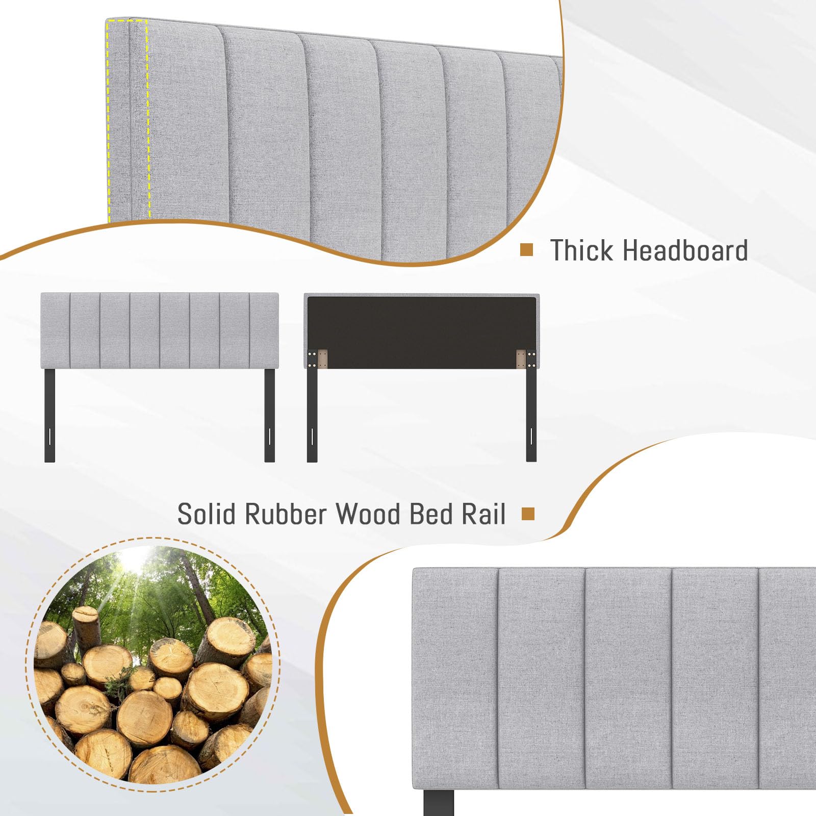 KOMFOTT Linen Upholstered Headboard for Full & Queen Size Bed, Vertical Channel Tufted Rectangular Headboard with Solid Wood Legs & Adjustable Width, Padded Bed Backboard, Easy Assembly, Beige