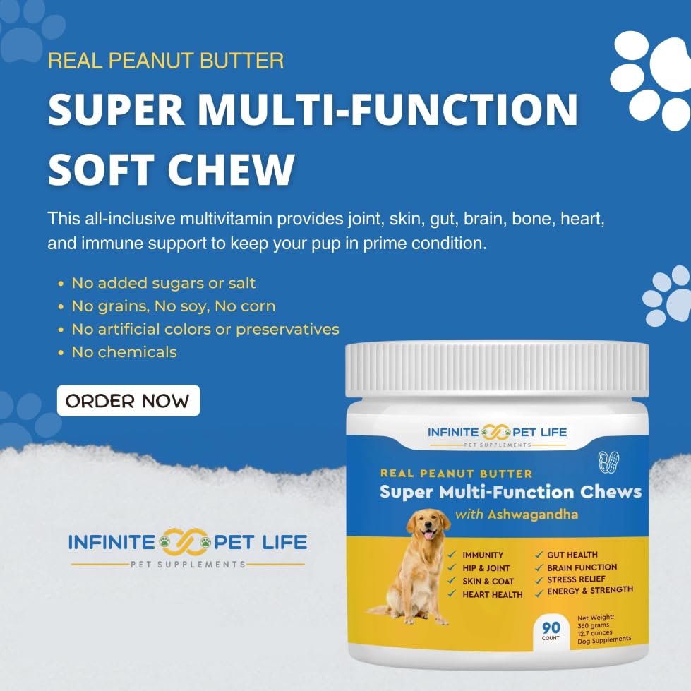 Super Multi-Vitamin Chew with Ashwagandha. Multivitamin for Joint, Skin, Gut, Brain, Bone, Heart & Immune Health - All Natural Ashwagandha, Curcumin, Pumpkin Powder & Vitamin C (90 Chews).