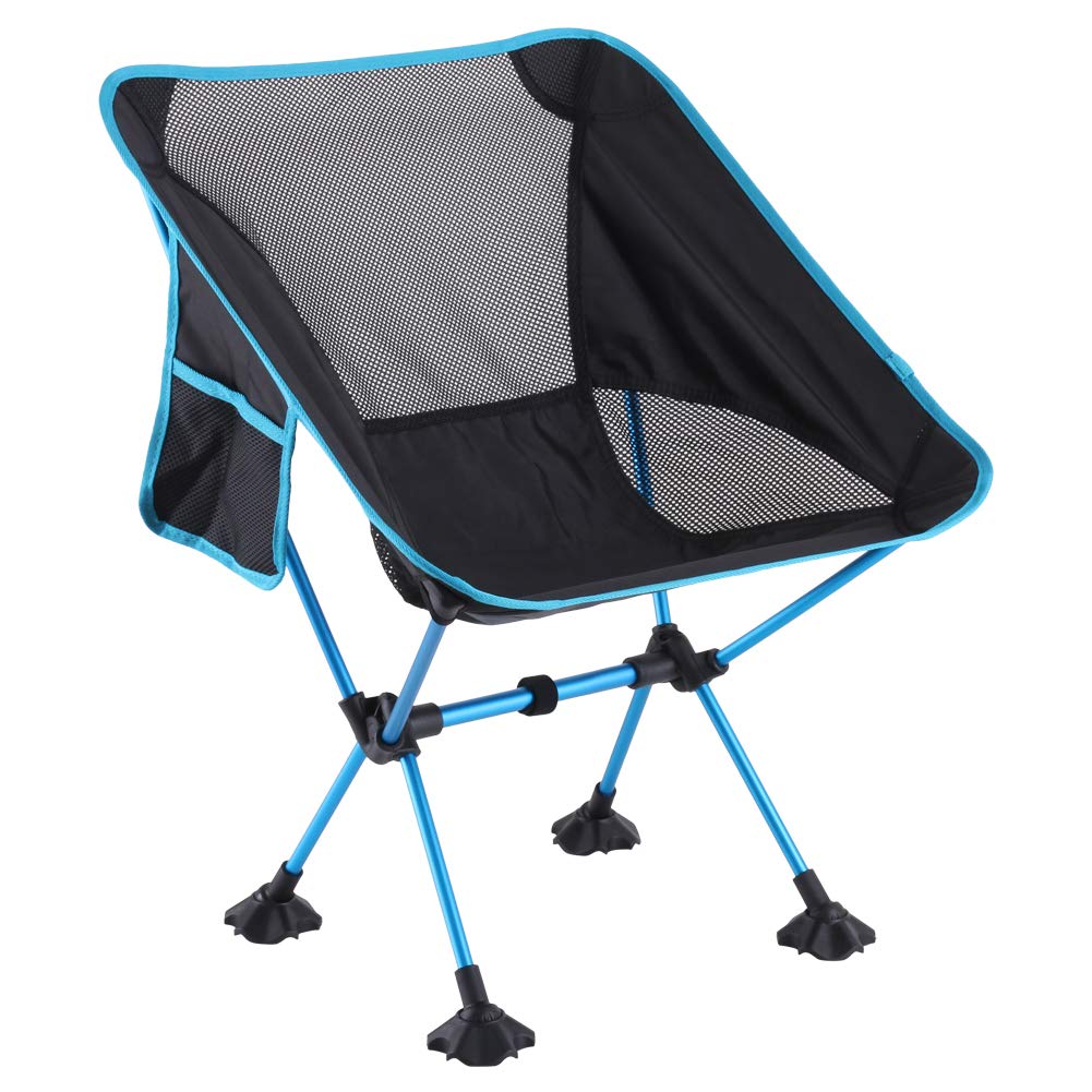 EchoSmile Blue Portable Camping Chair, Compact Ultralight Folding Backpacking Chairs, Small Collapsible Foldable Packable Lightweight Chair in a Bag for Outdoor, Camp, Picnic, Hiking