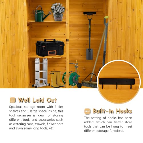 Outdoor Storage Cabinet- Garden Storage Shed- Lockable Wooden Storage Sheds Organizer for Home, Yard, Outdoor 56”L x 19.5”W x 64”H (Natural + Solid Wood)