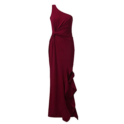 Elegant Prom Dress for Women Side Split Ruffle Maxi Dress One Shoulder Front Knot Wrap Dress Evening Dress Red