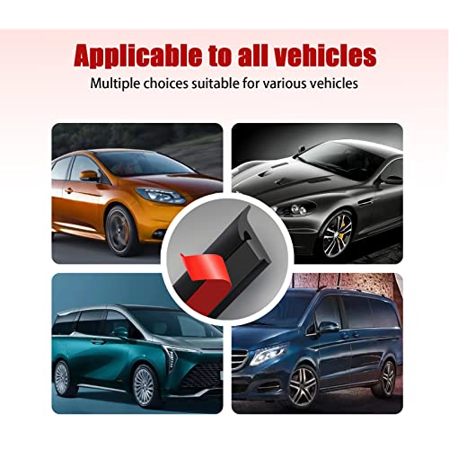 Yonput 1 Pack 5M/16.5Ft Auto T Shape Leak Sound Proofing Sealing Strip, Universal Car Windshield Self-Adhesive Rubber Weatherproof Trim, Edge Moulding Anti-Collision Filler Strip (Black #6x10mm)