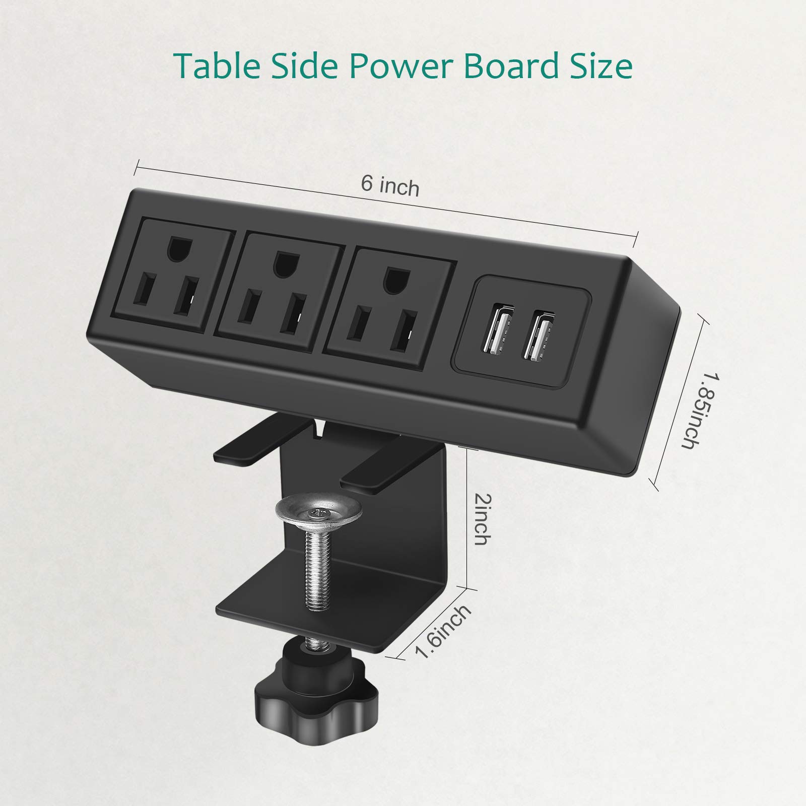 Desktop Edge Power Strip, Removable Clamp Power Outlet Socket with USB Port, 9.85 ft Extension Cord Connect 3 Plugs for Home Office Reading