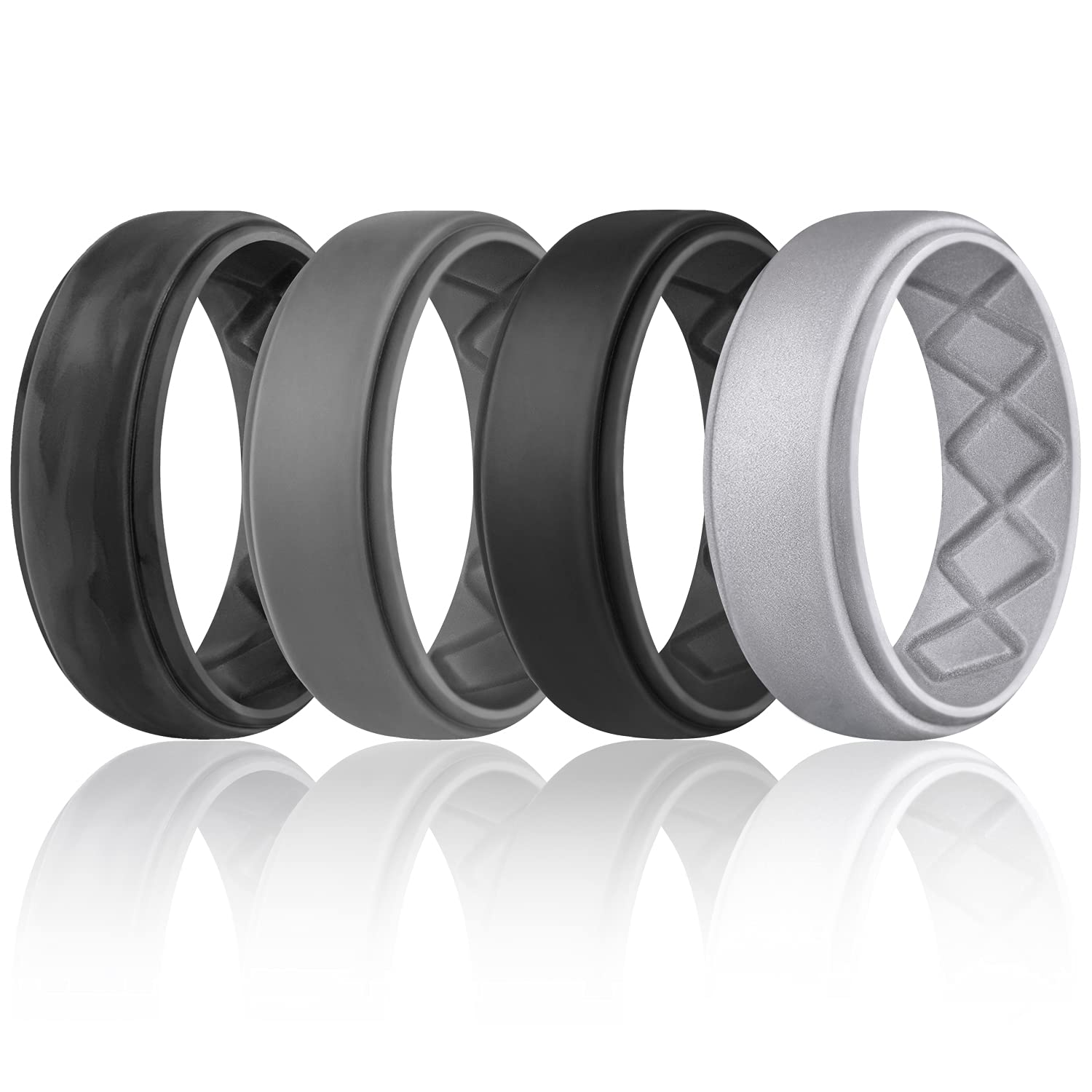 Egnaro Silicone Rings Mens, Breathable Mens Rubber Wedding Bands for Crossfit Workout,8mm Wide - 2.5mm Thick