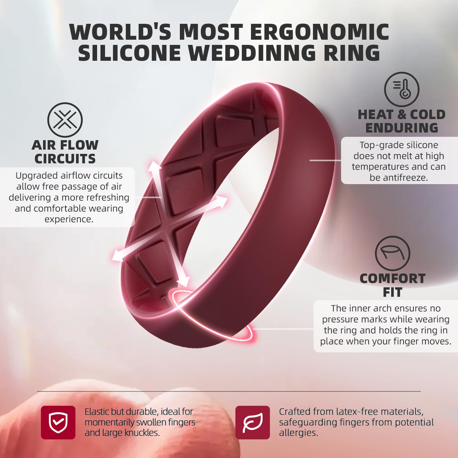Egnaro Silicone Wedding Bands Women, Inner Arc Ergonomic Breathable Design Silicone Rubber Wedding Bands Rubber Rings for Women