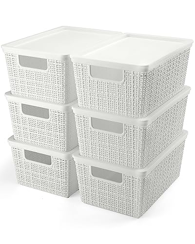 EOENVIVS Plastic Storage Baskets with Lids Lidded Storage Bins Pantry Organization and Storage Containers Organizer Bins for Shelves Drawers Desktop Closet Playroom Classroom Office,White